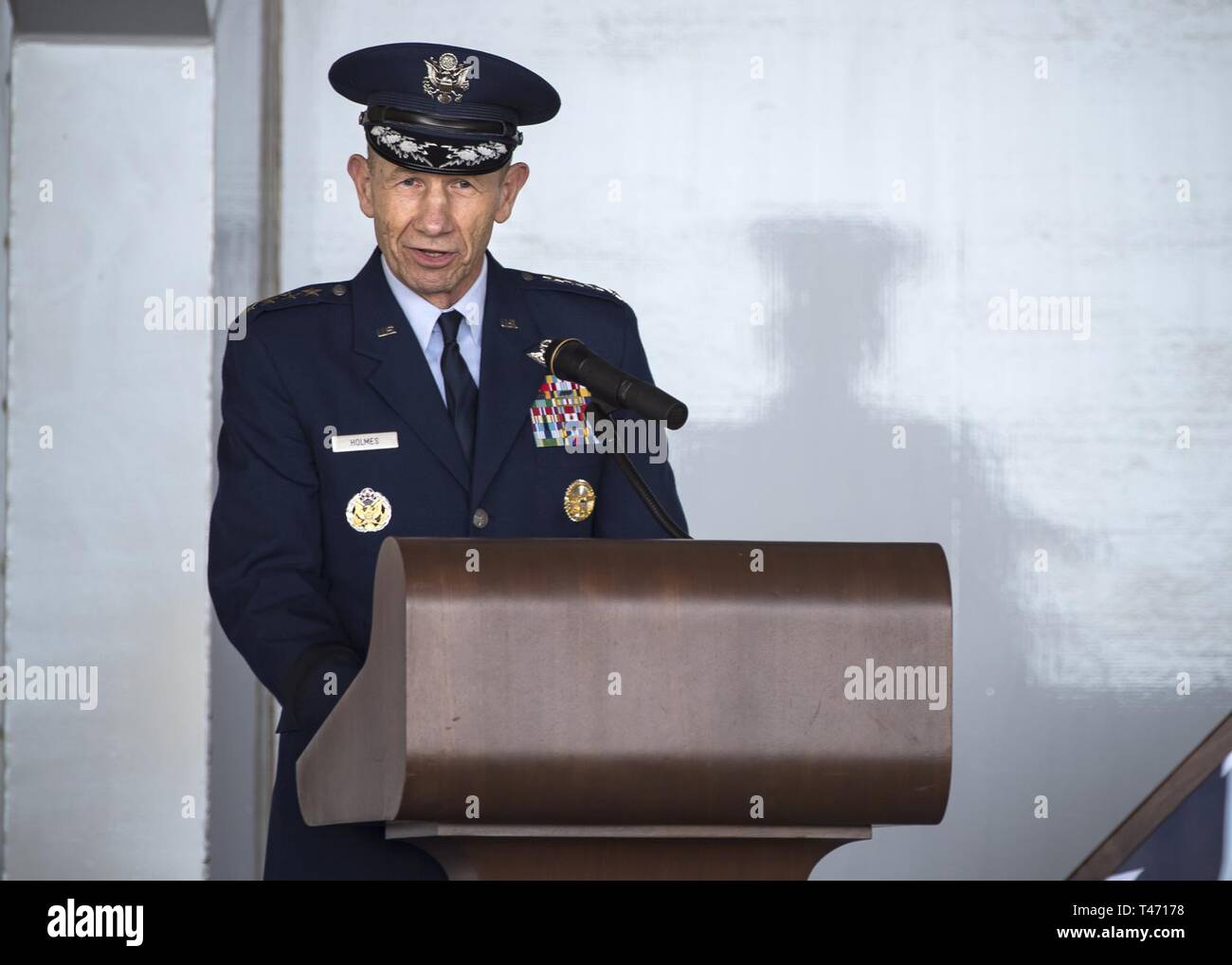 Gen. Mike Holmes, commander of Air Combat Command speaks at the ...