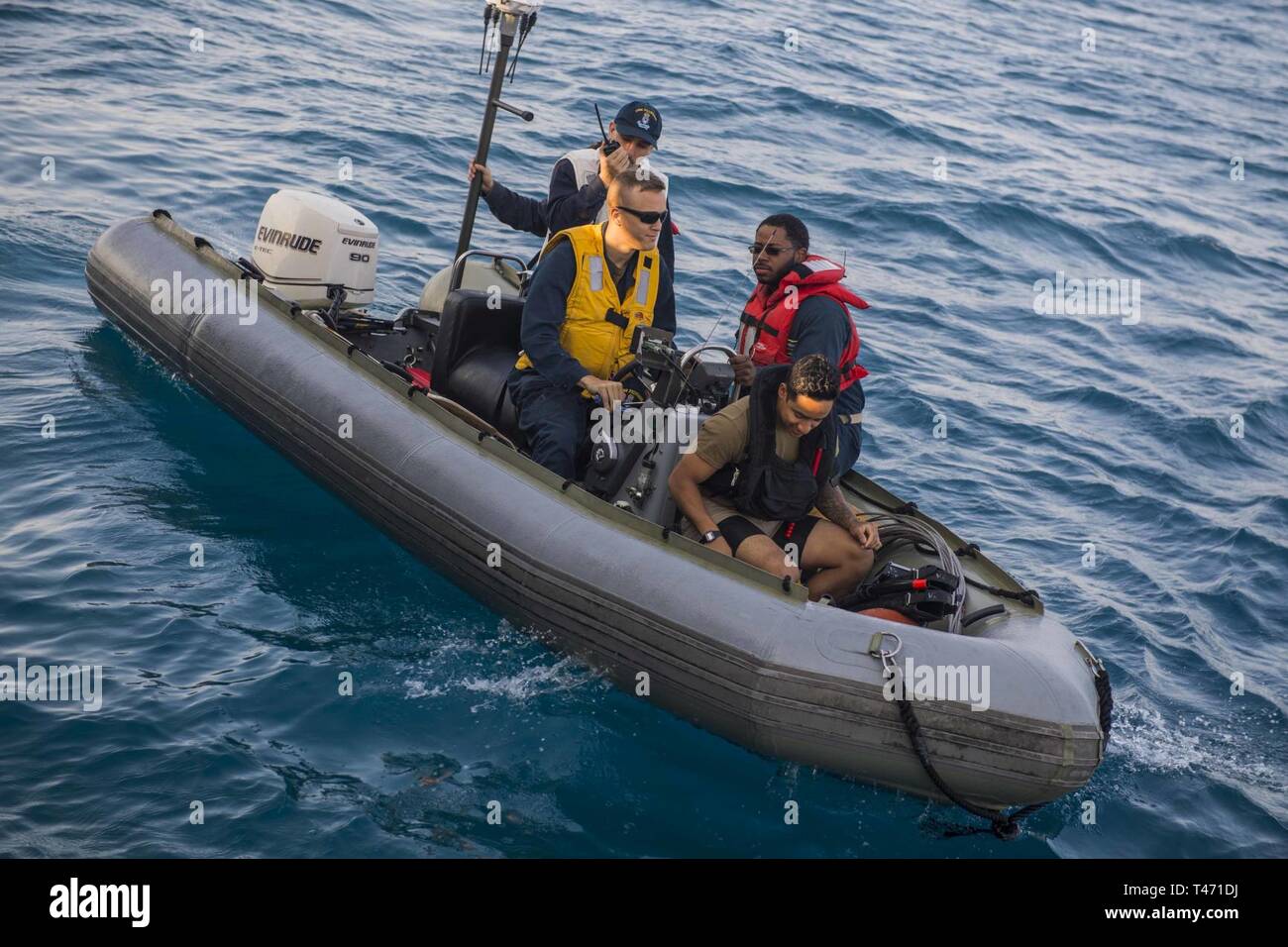 PHILIPPINE SEA (March 14, 2019) Sailors aboard the Avenger-class mine ...