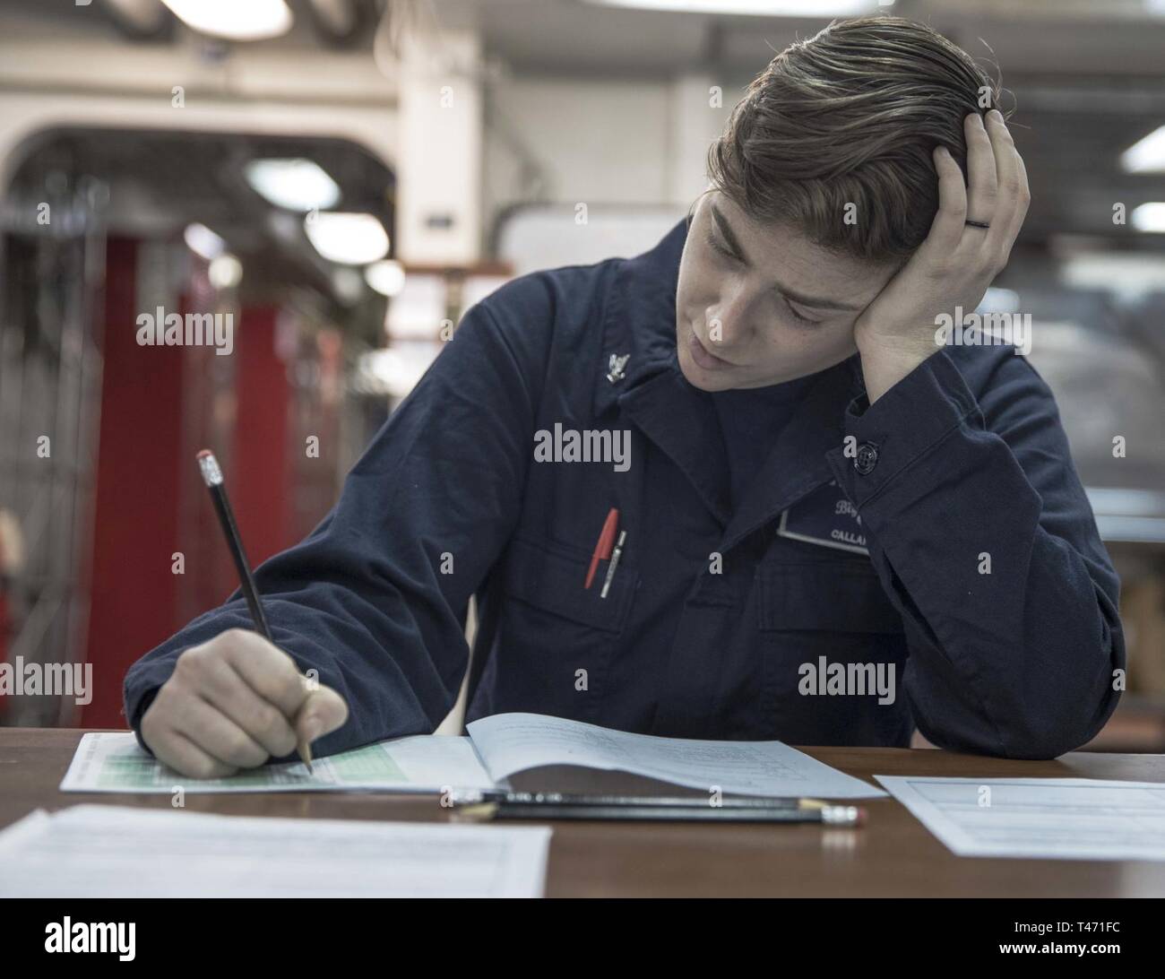 OCEAN (Mar. 14, 2019) Damage Controlman Third Class Emily Callari takes ...