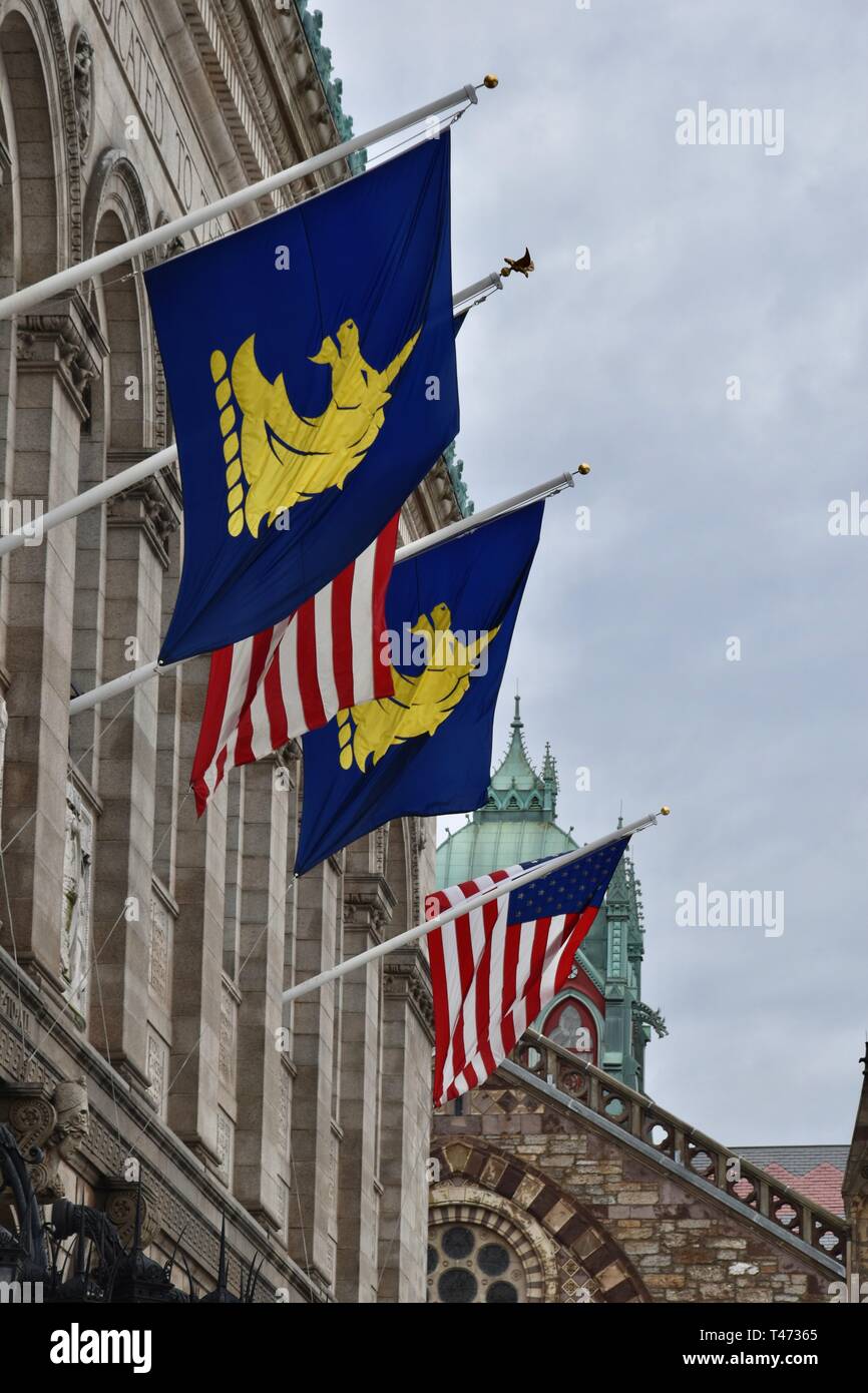 Boston Athletic Association (B.A.A.) flags and iconography, featuring ...