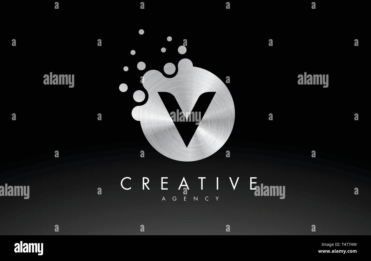 Silver Metal Dots Letter V Logo. V Letter Design Vector with Dots Stock ...
