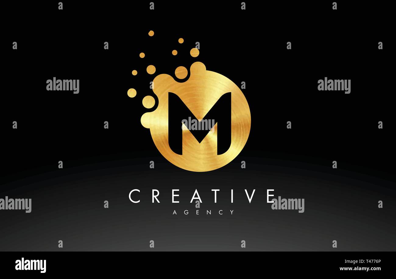 Golden Metal Dots Lette M Logo. M Letter Design Vector with Dots Stock ...
