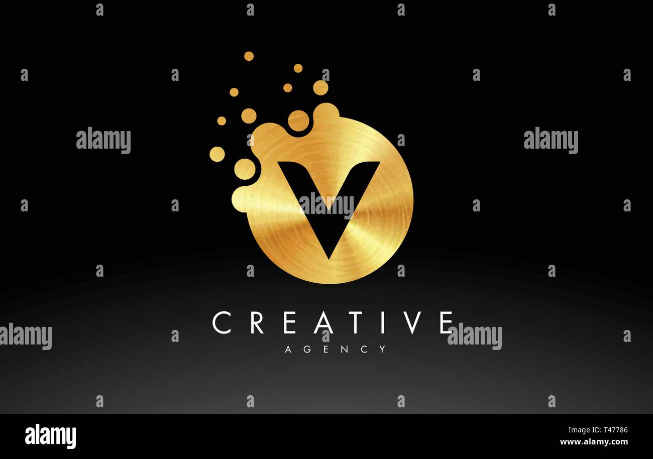 Golden Metal Dots Letter V Logo. V Letter Design Vector with Dots Stock ...