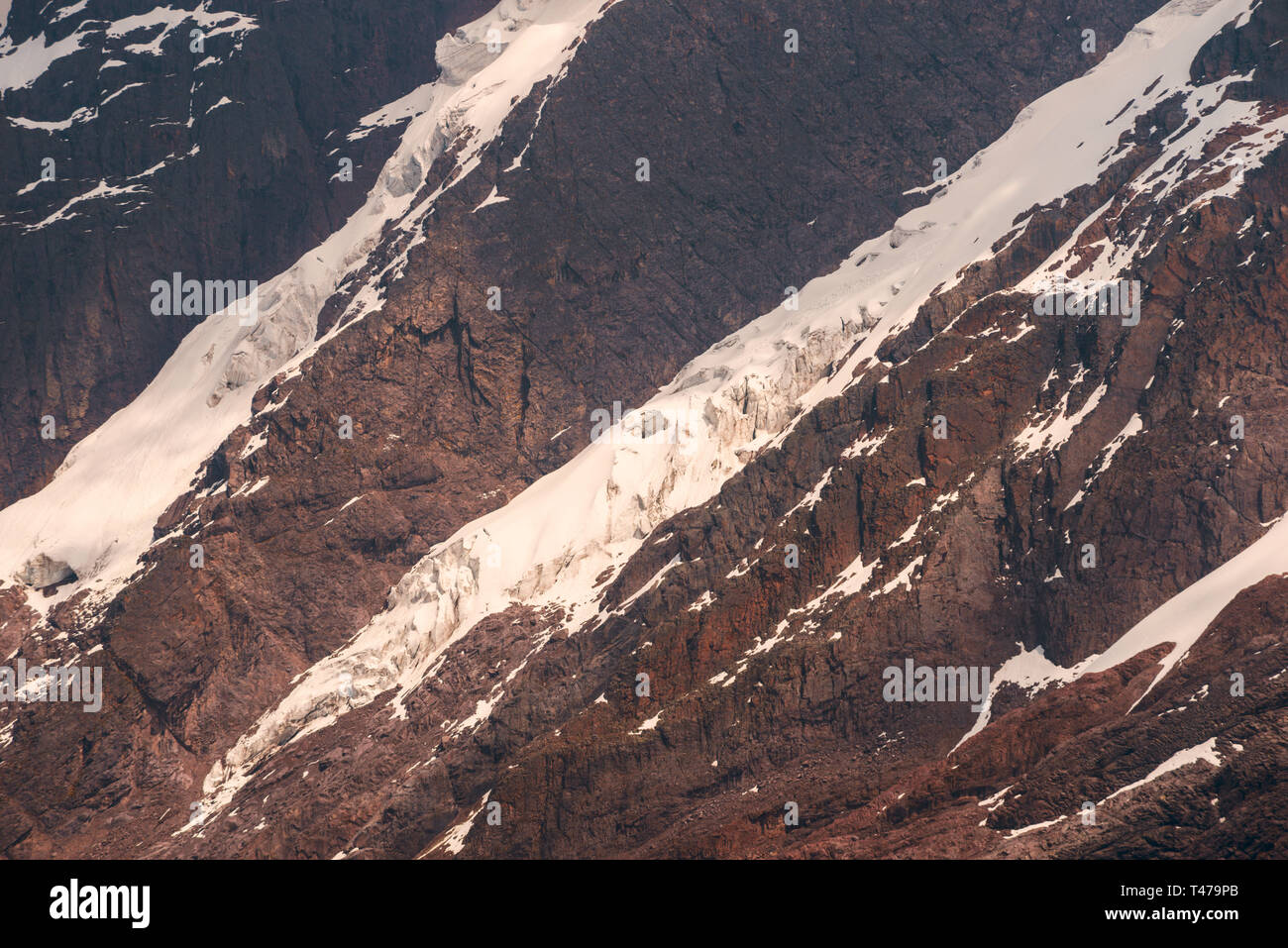 steep rocky mountain slope with snow remains in Peruvian Andes Stock ...