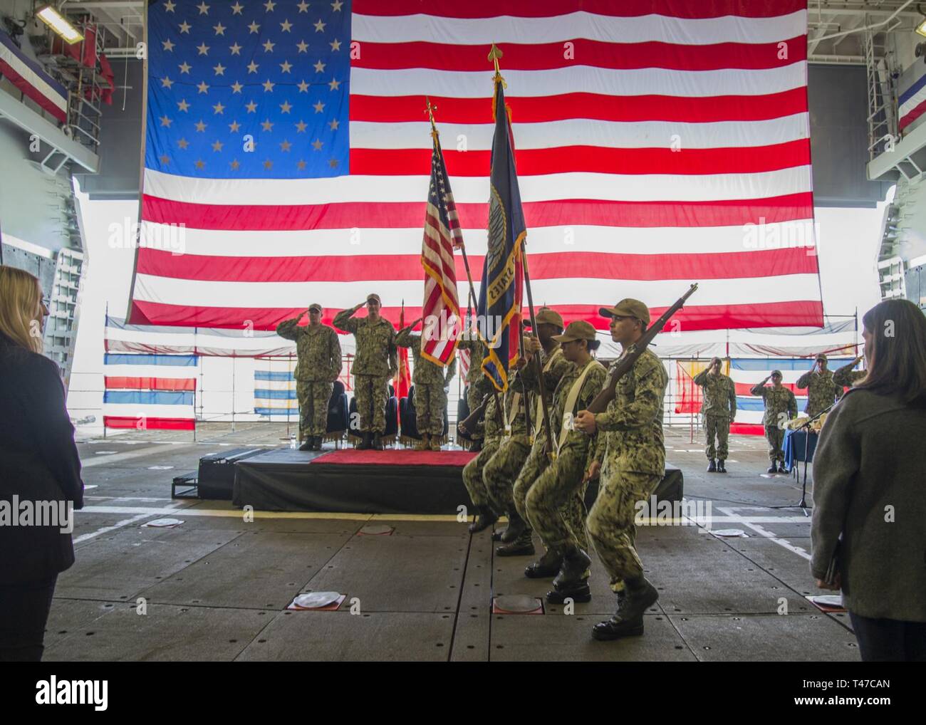 DIEGO (March 15, 2019) — The color guard parades the colors during a change of command ceremony ...