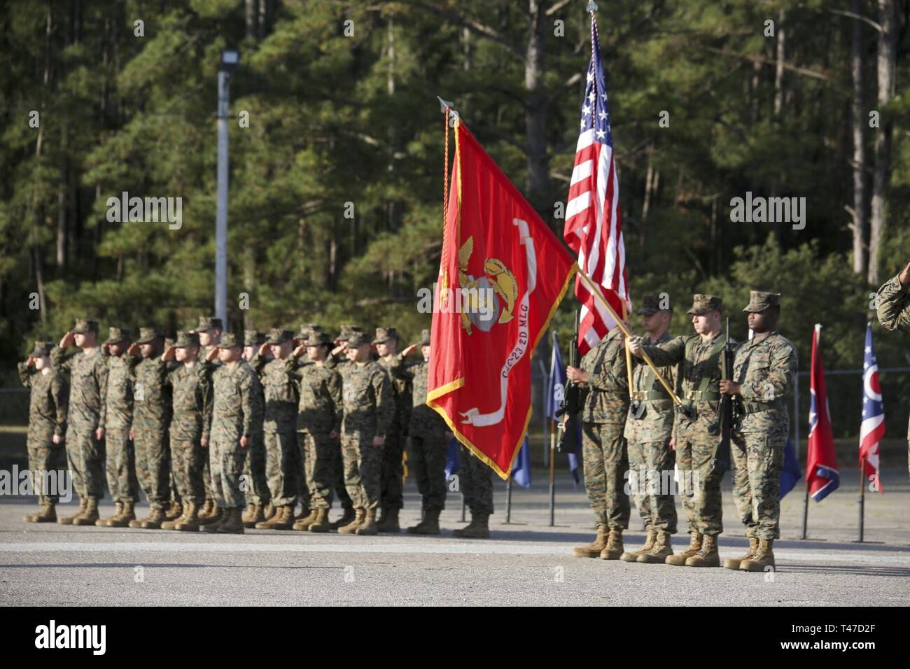 Marines stand in formation during Combat Logistic Company 23's ...