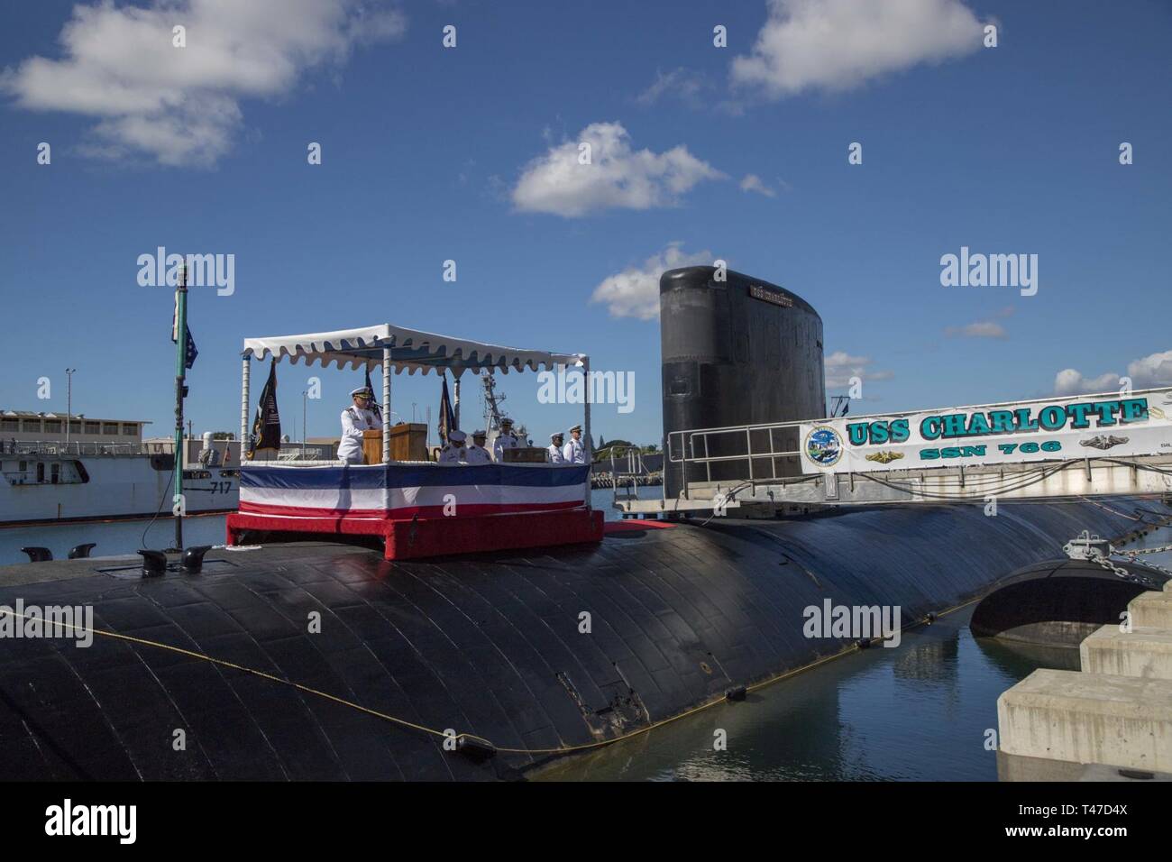 BASE PEARL HARBOR-HICKAM, Hawaii (March 15, 2019) Cmdr. Timothy Yanik delivers remarks during ...