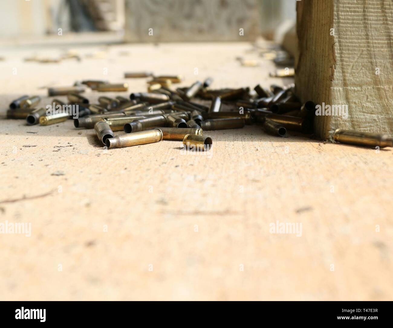 Spent shell casings lie on the ground after a competitor completes an ...
