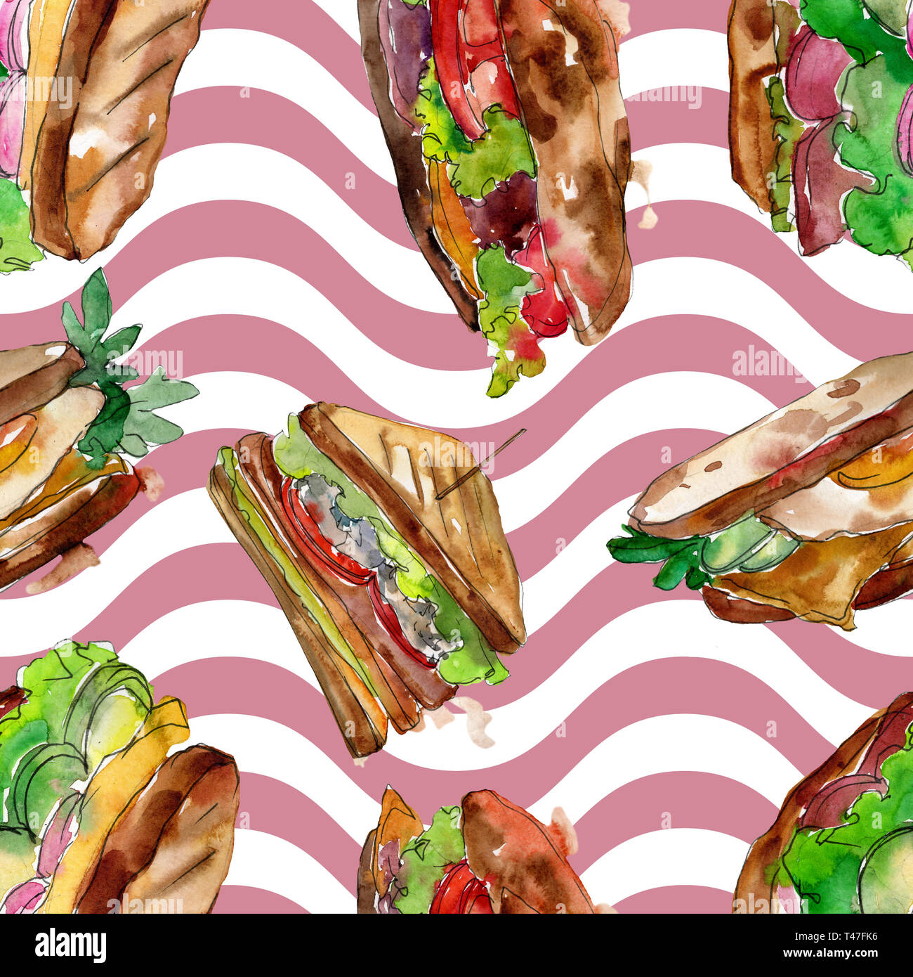 Sandwich in a watercolor style. Watercolour fast food illustration ...