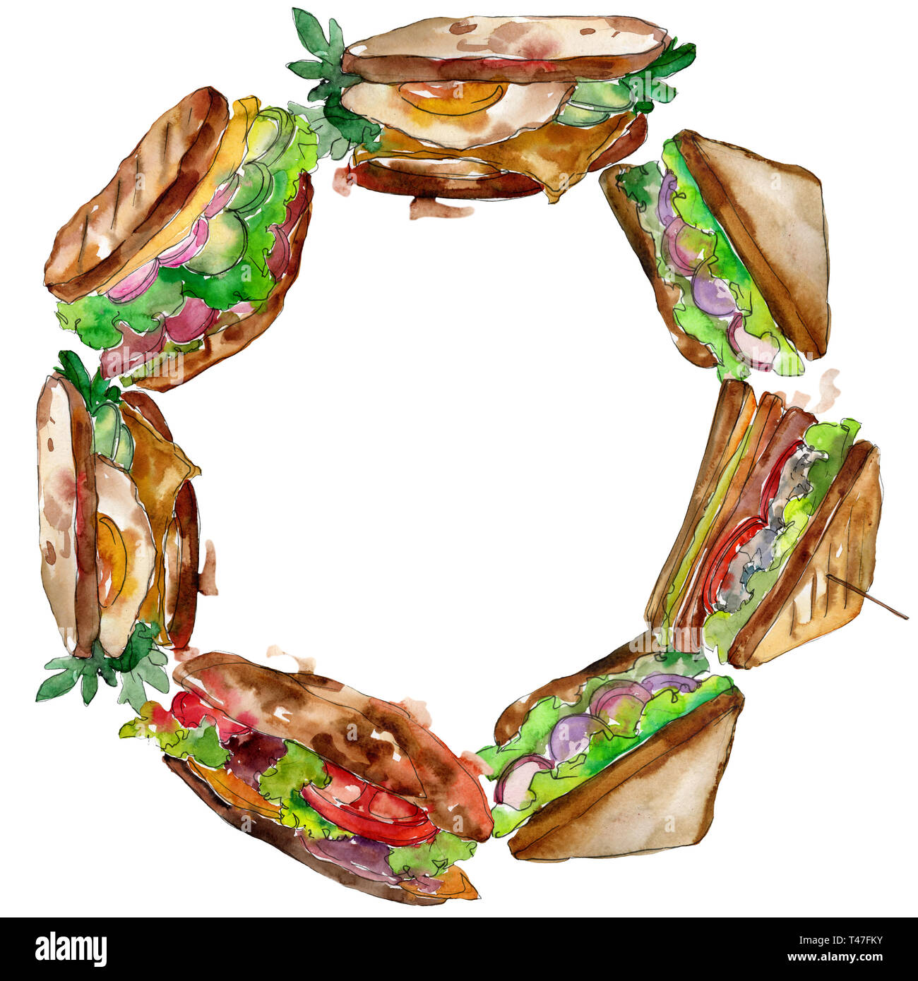 Sandwich in a watercolor style. Watercolour fast food illustration ...