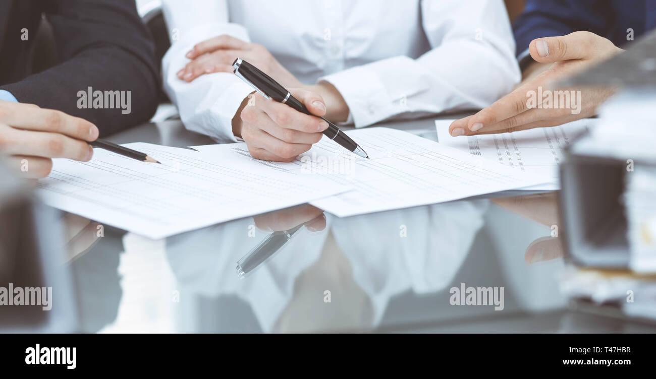 Bookkeepers team or financial inspectors making report, calculating or ...