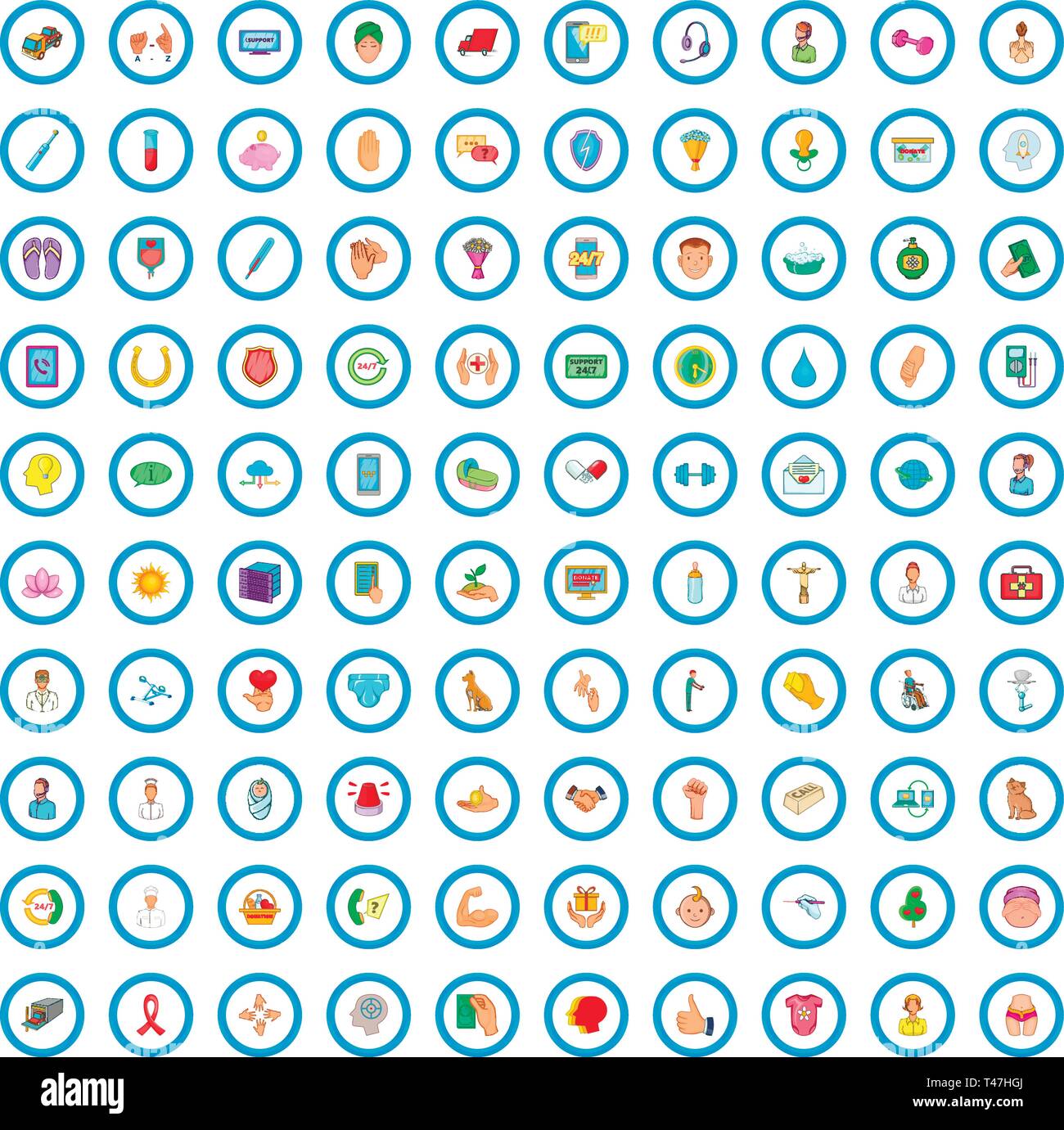 100 support and care icons set, cartoon style Stock Vector Image & Art ...