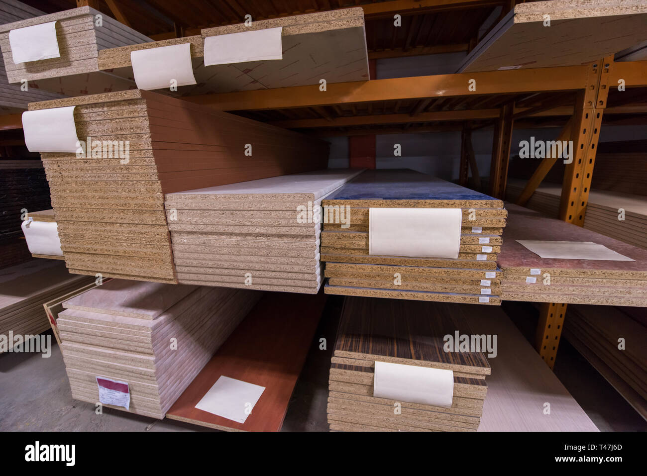 production Department of a big modern wooden furniture factory Stock ...