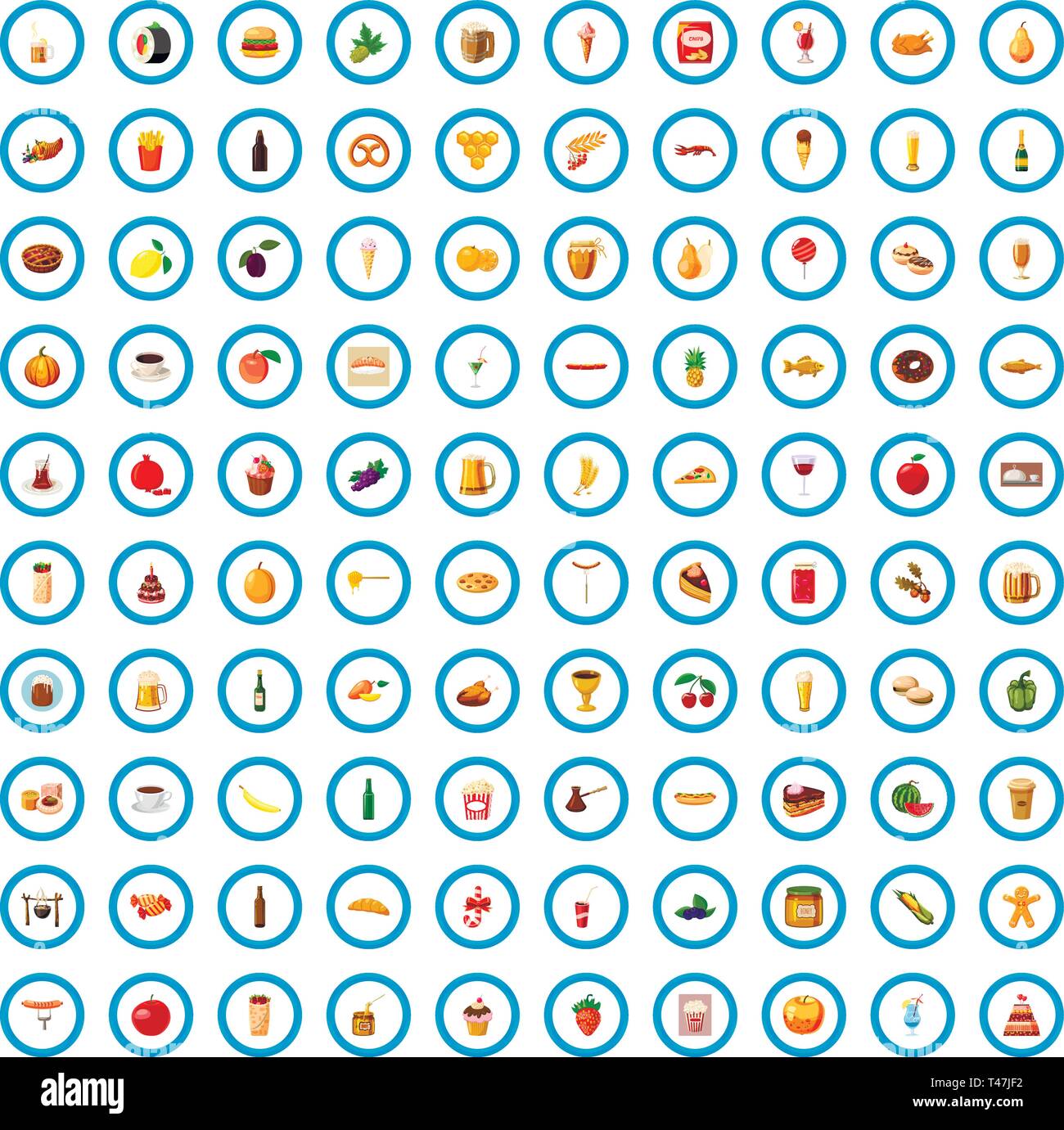 100 tasty food icons set, cartoon style Stock Vector Image & Art - Alamy