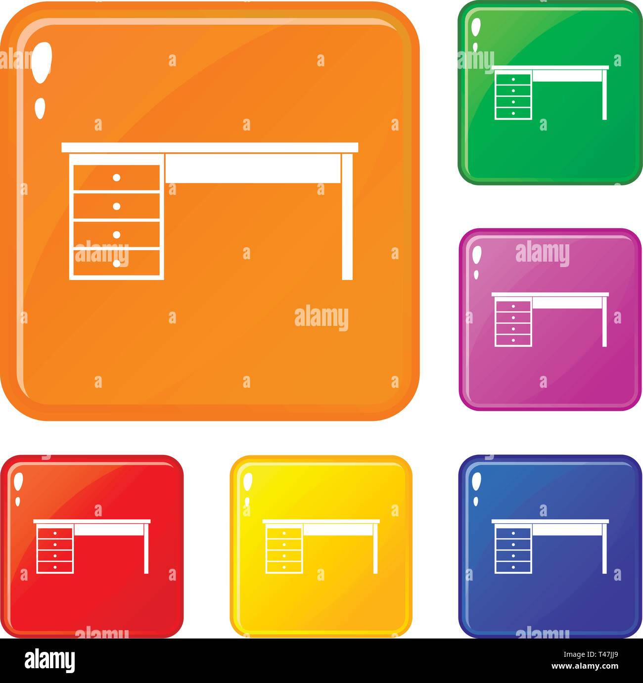 Wooden office desk icons set vector color Stock Vector Image & Art - Alamy