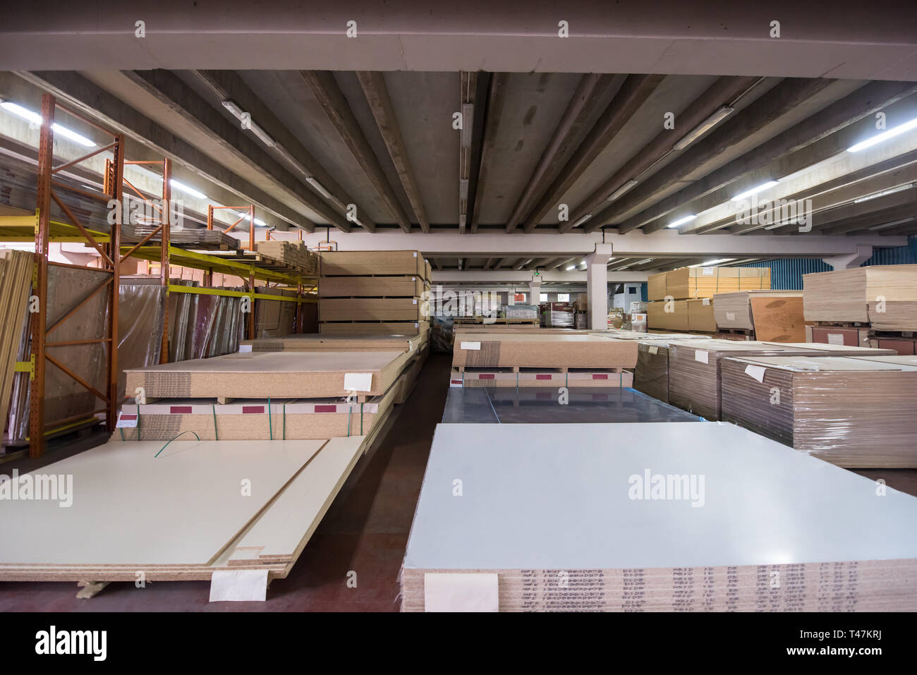 production Department of a big modern wooden furniture factory Stock ...