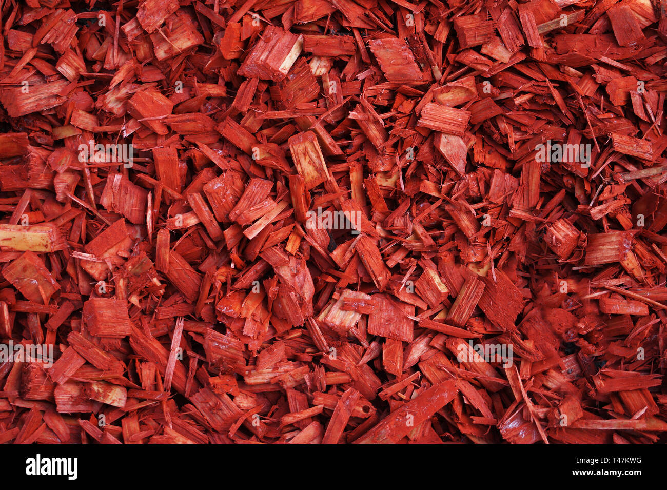 Red wood chips mulch for garden landscaping as pattern background Stock ...
