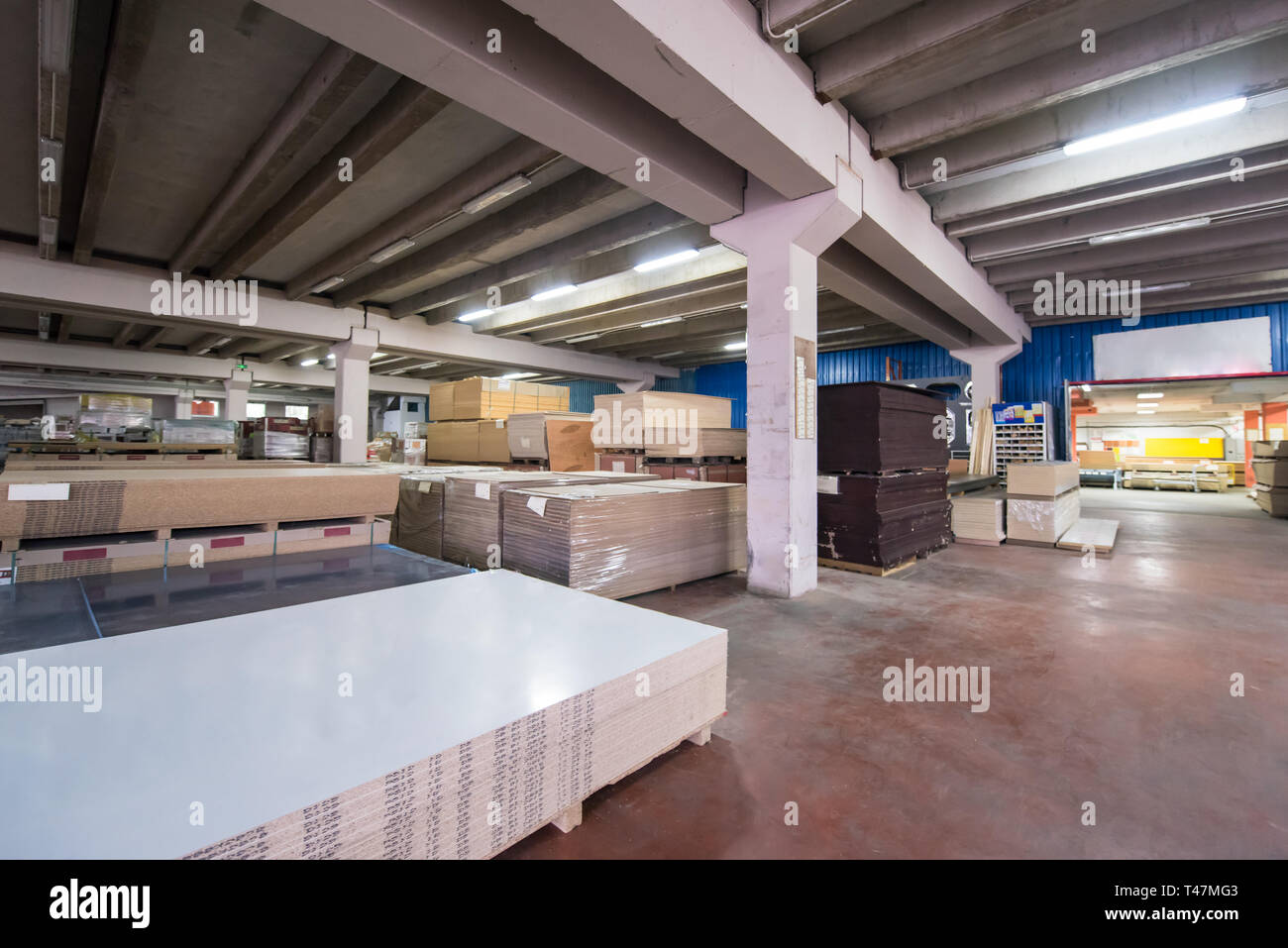 production Department of a big modern wooden furniture factory Stock ...