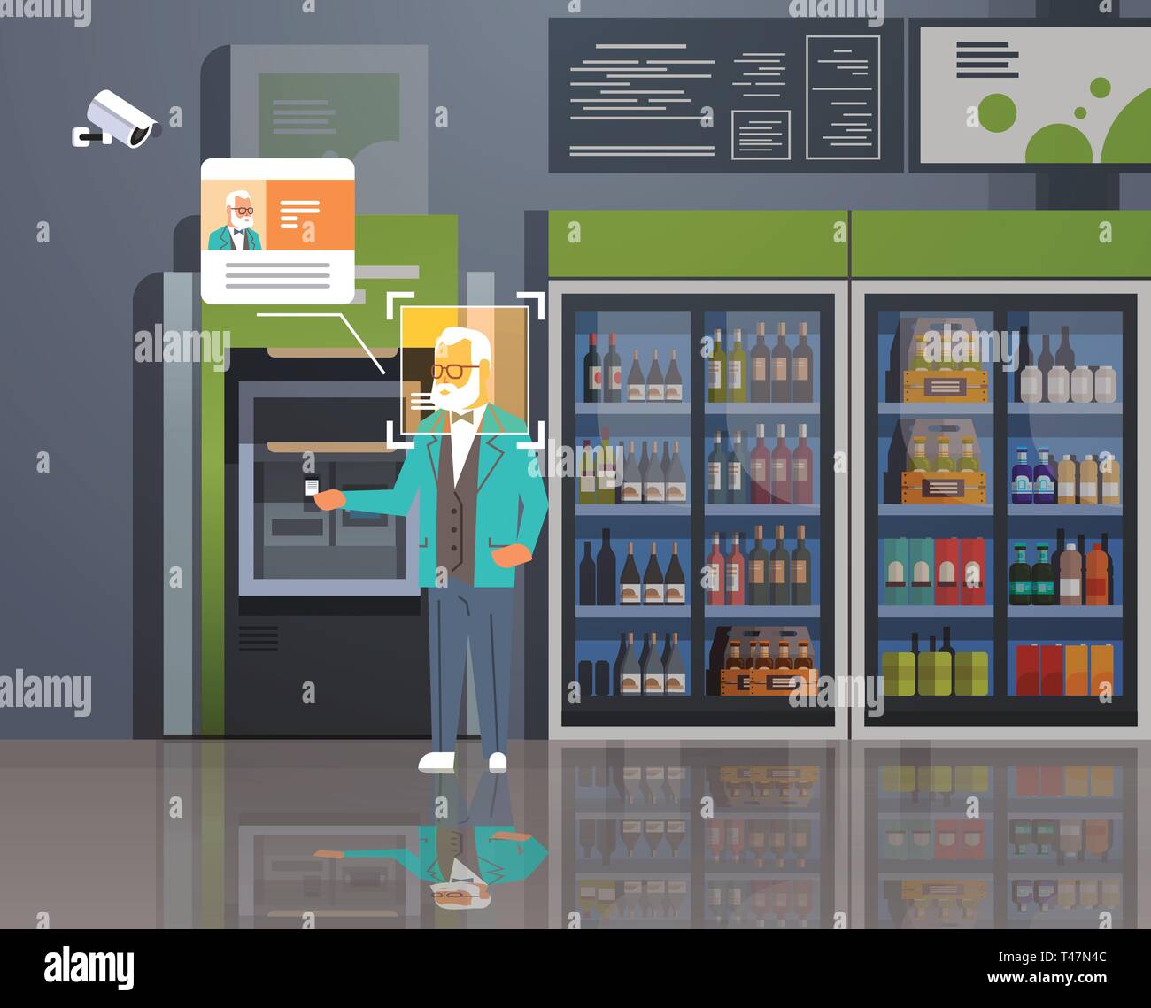 senior man withdrawing money ATM cash machine identification ...