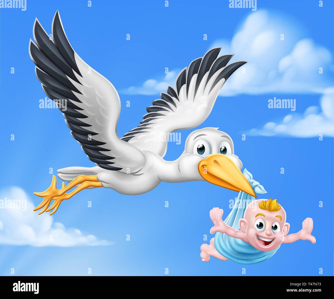 Stork Carrying Baby Boy