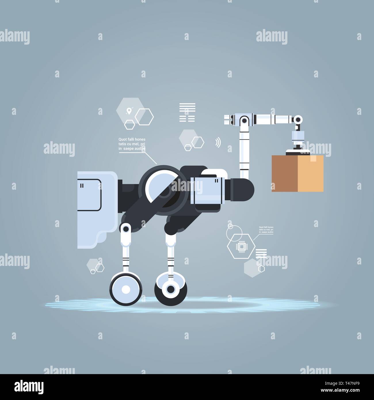 robotic worker loading cardboard boxes hi-tech smart factory warehouse ...