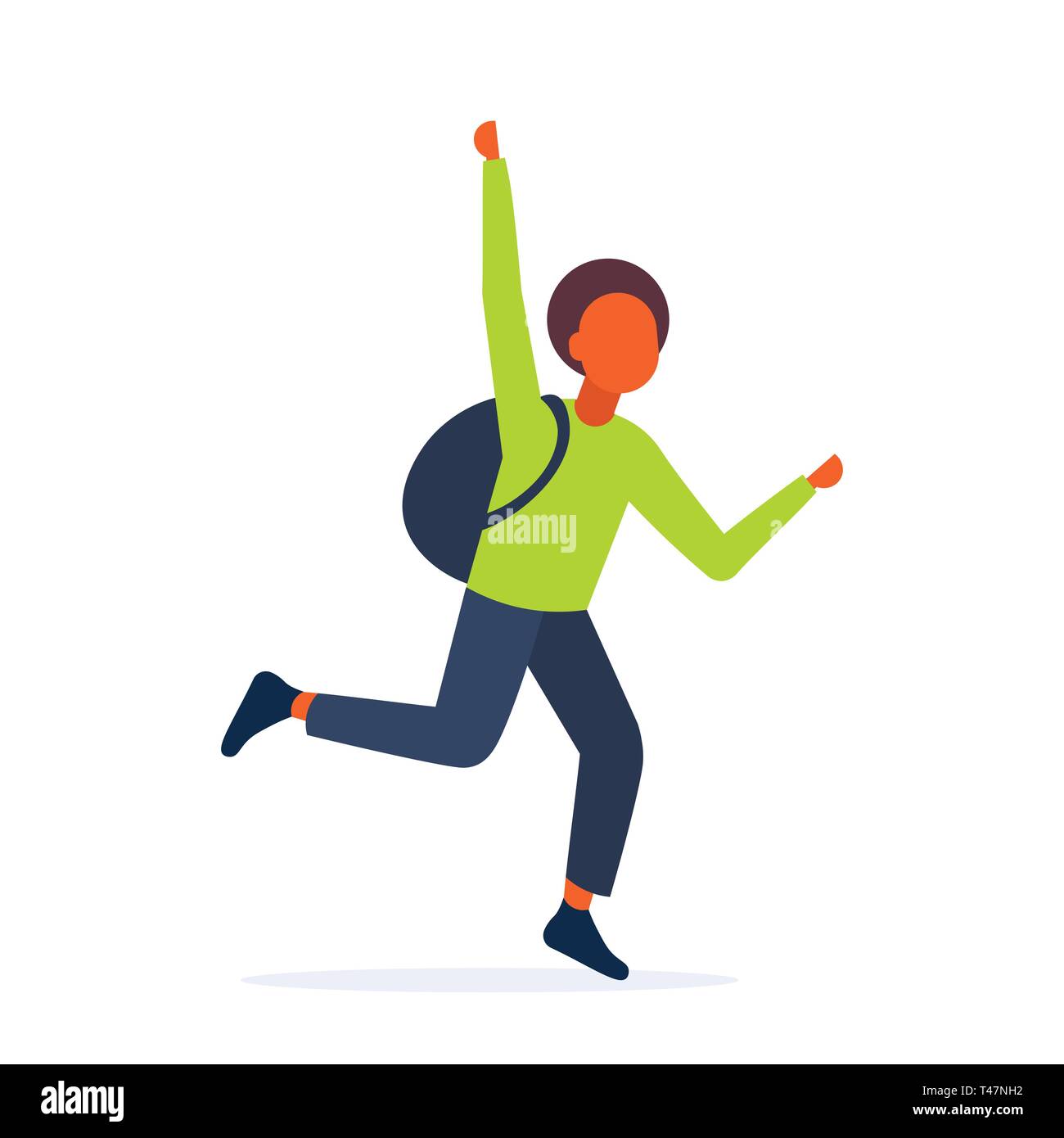 african american teenager guy running to catch public transport hurry ...