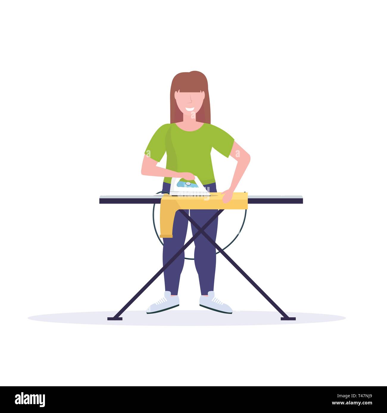 housewife ironing clothes young woman holding iron smiling girl doing ...