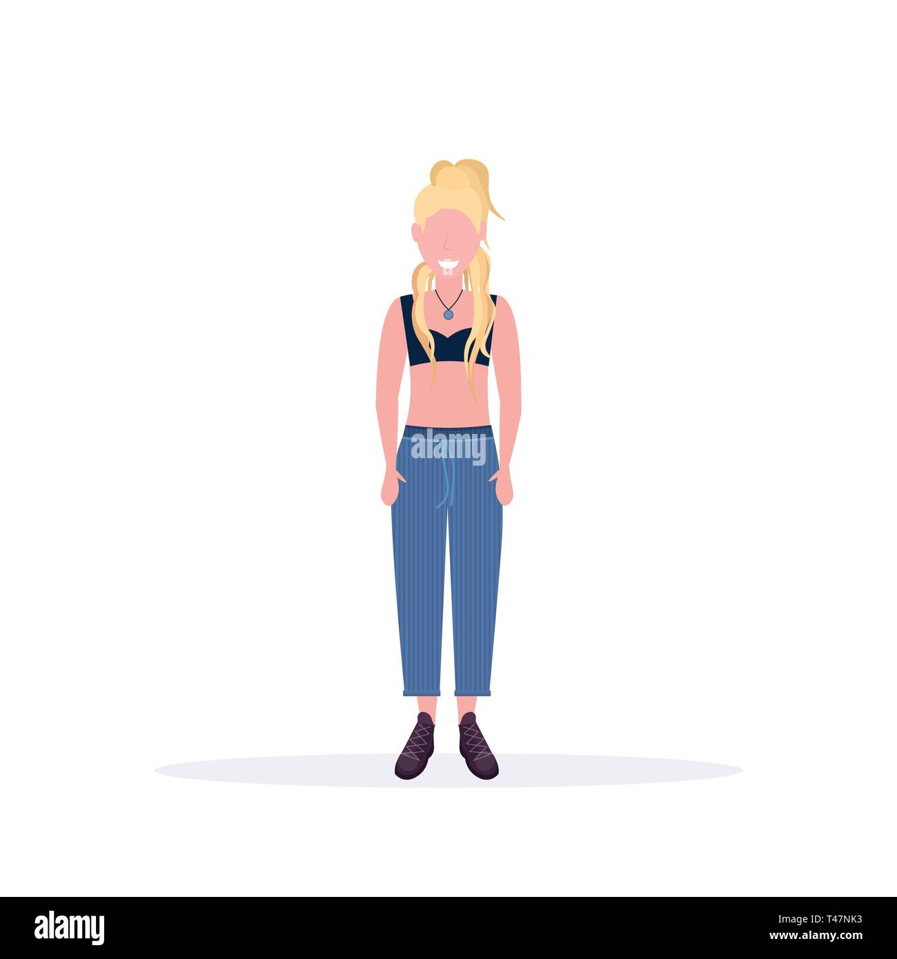 happy casual woman standing pose smiling blonde lady female cartoon ...