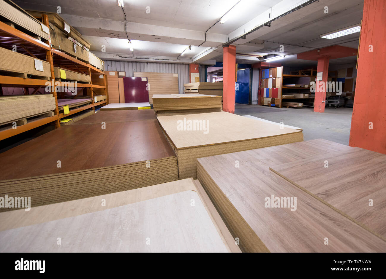 production Department of a big modern wooden furniture factory Stock ...