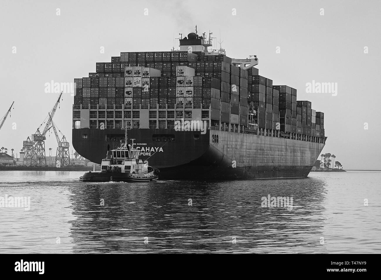 Black and white photo of a ship leaving harbour hi-res stock ...