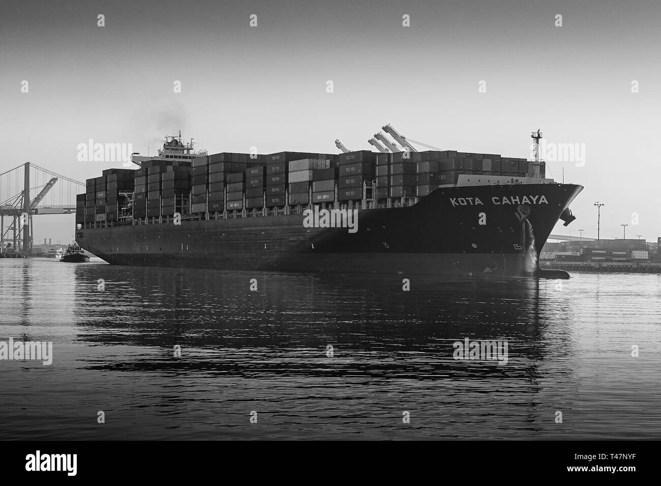Black And White Photo Of Container Ship, KOTA CAHAYA, Pumping Ballast ...