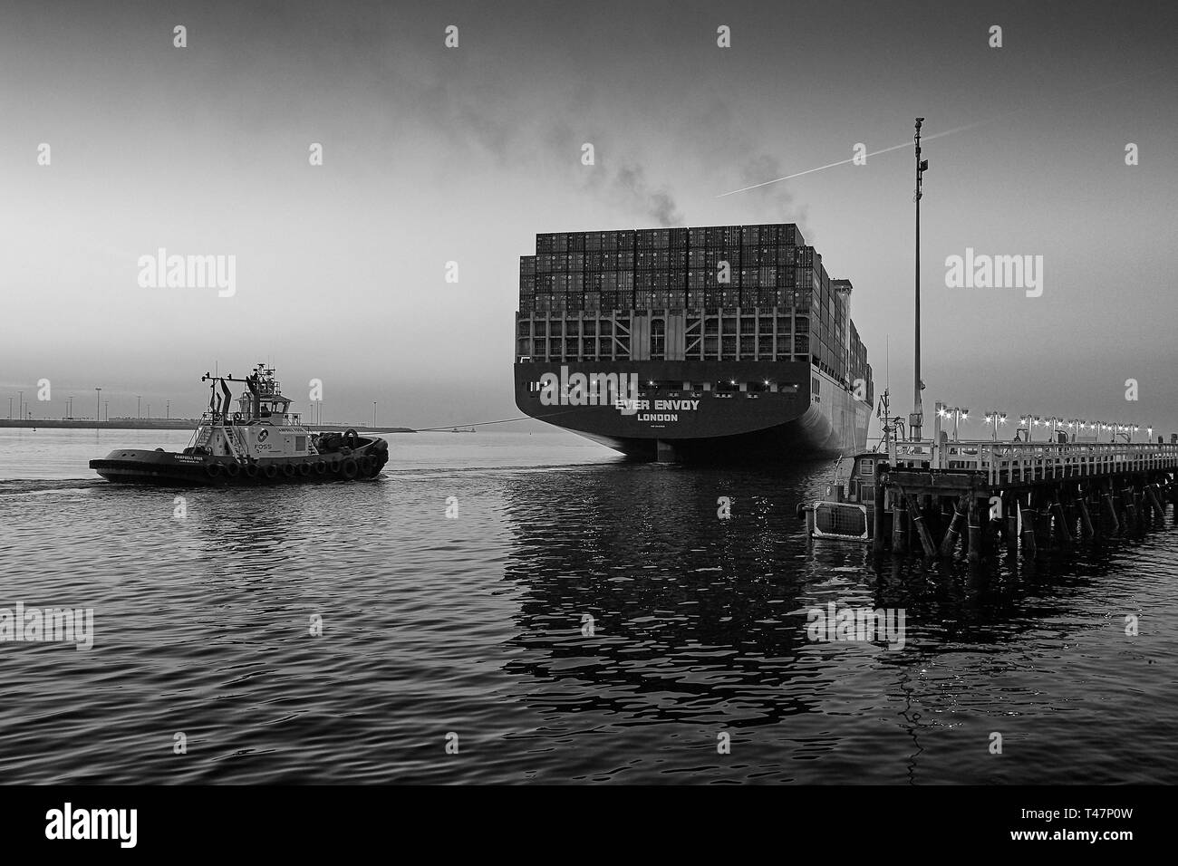 Black an white photo of container ships Black and White Stock Photos ...