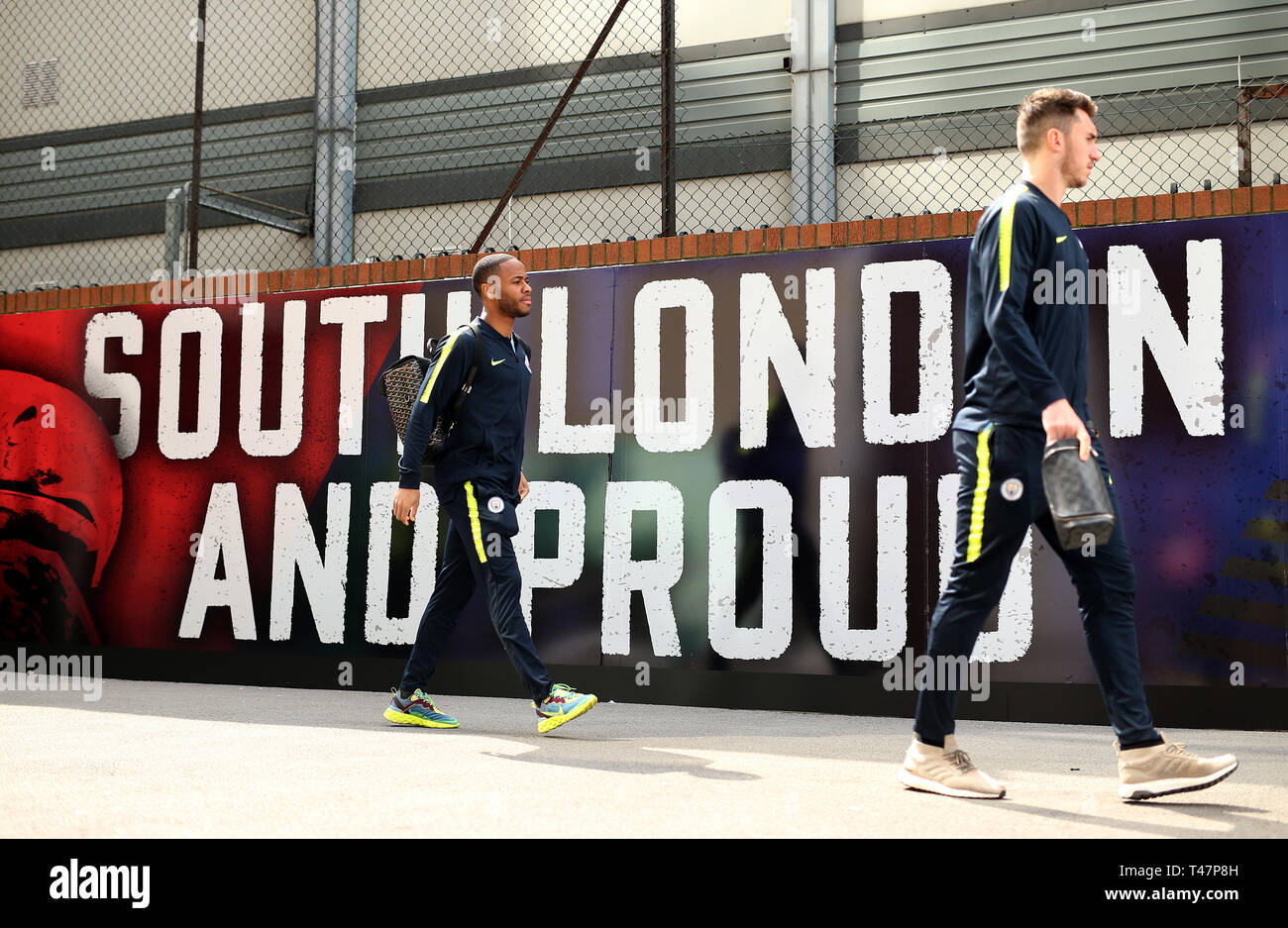 Manchester City's Raheem Sterling (left) arrives for the Premier League ...