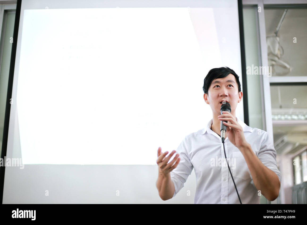 Microphone stage behind hi-res stock photography and images - Alamy