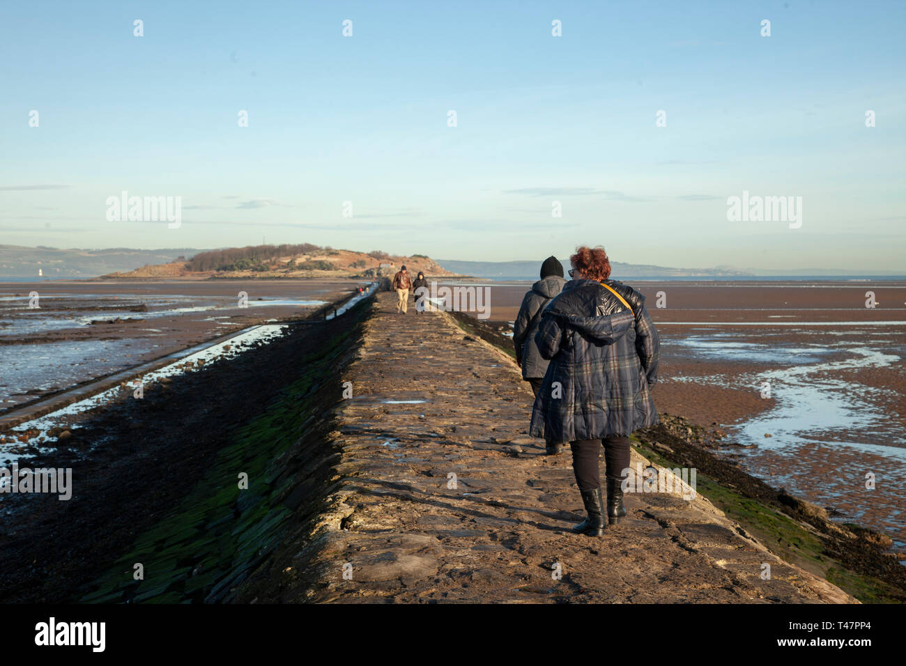 Edinburgh, United Kingdom. UK Weather Cramond Island causeway sunny ...
