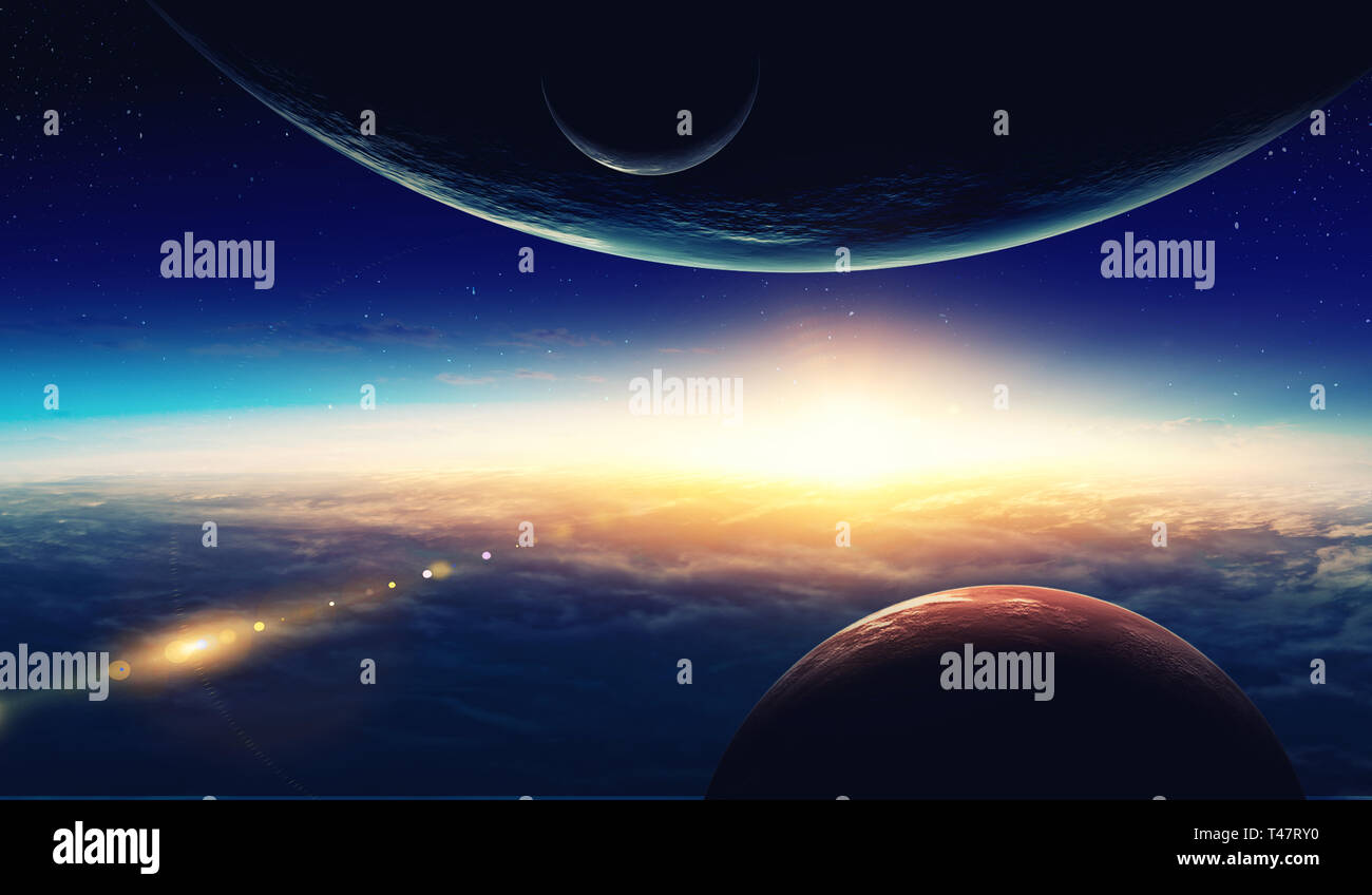 Abstract planets and space background Stock Photo - Alamy