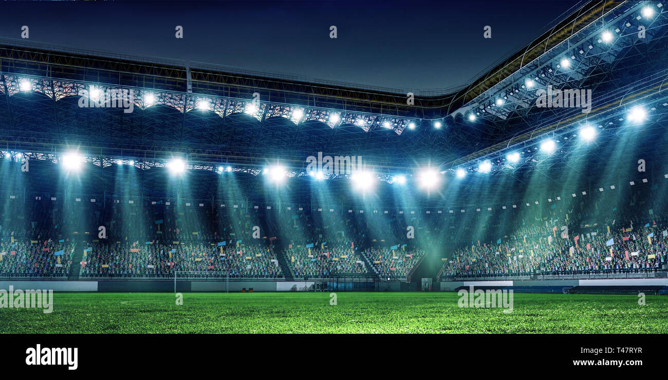 Full night football arena in lights Stock Photo - Alamy