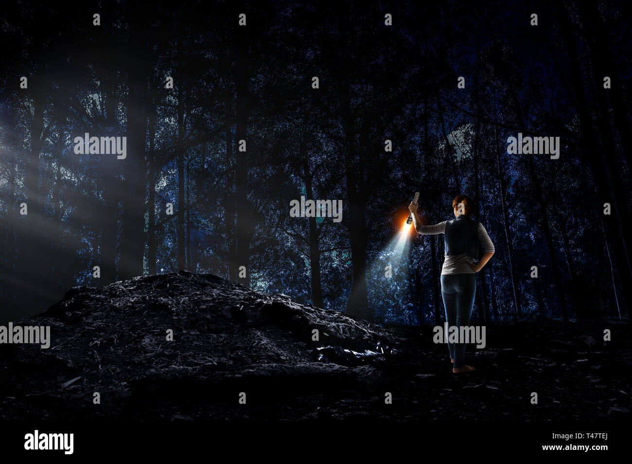 Woman flashlight trees hi-res stock photography and images - Alamy