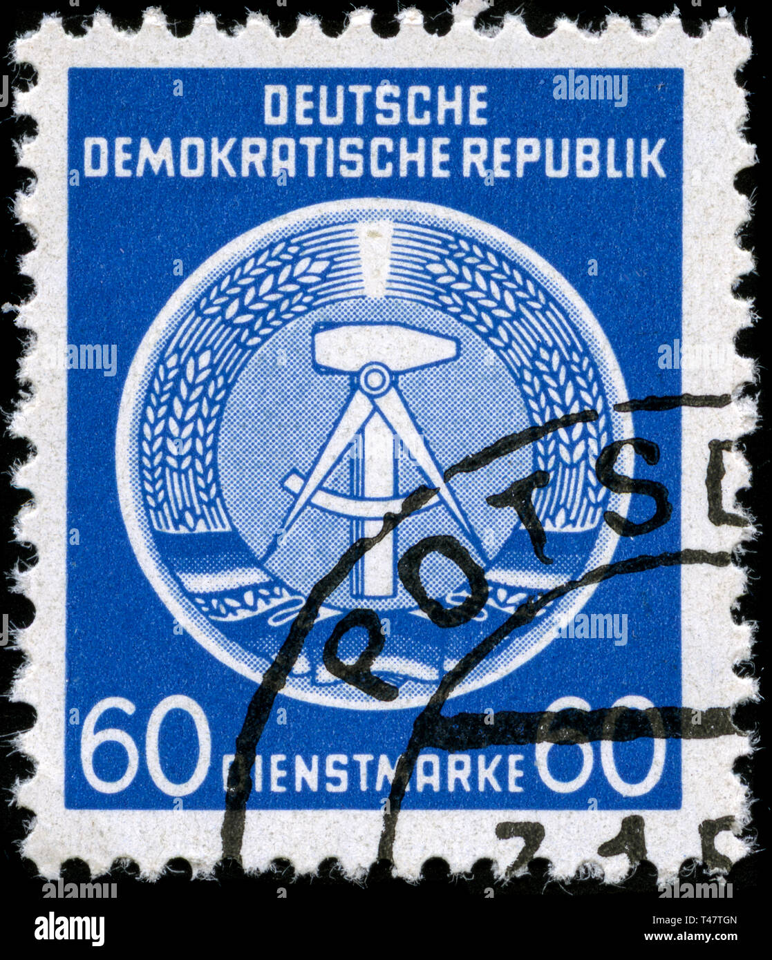 Postage stamp from East Germany (DDR) in the Hammer and Compass (Offset) series issued in 1954 ...