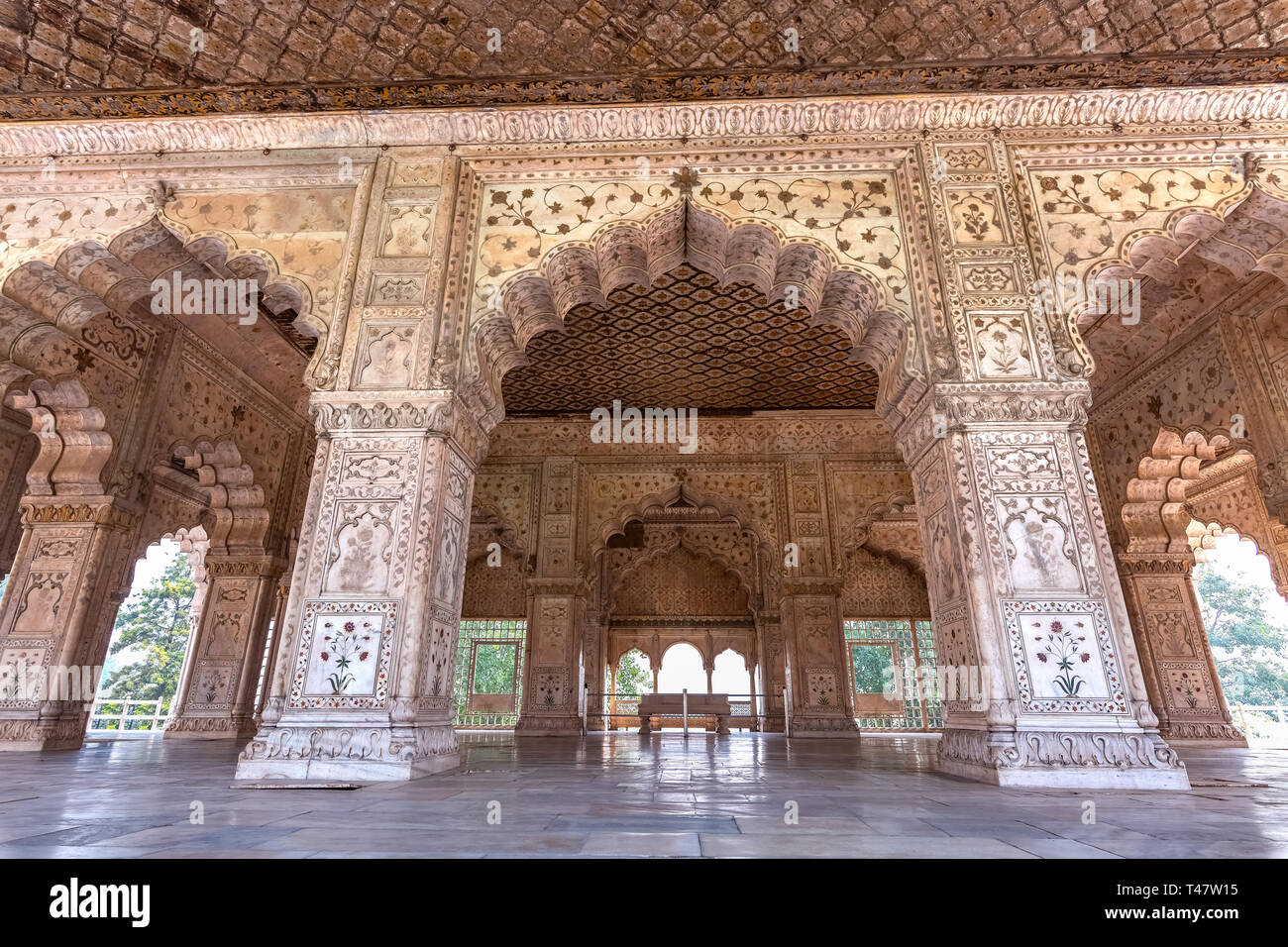 Red Fort Delhi white marble architecture with intricate carvings of the ...