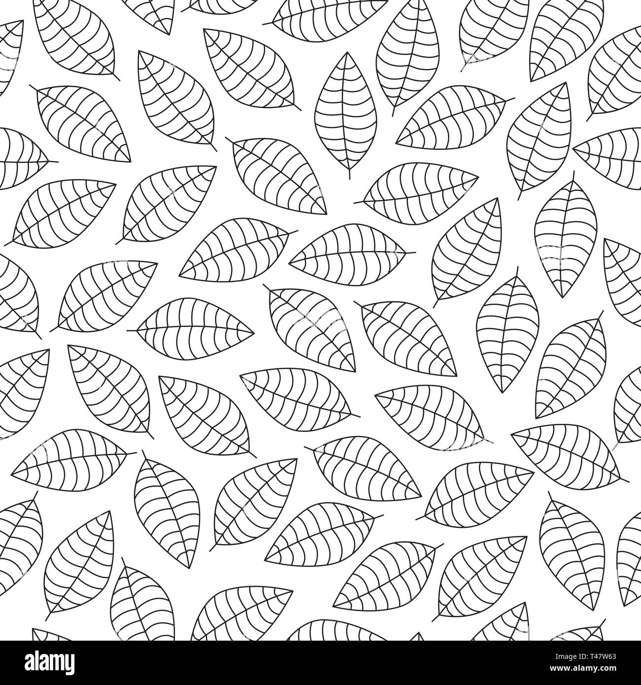 Vector seamless pattern with black leaves silhouettes on a white ...