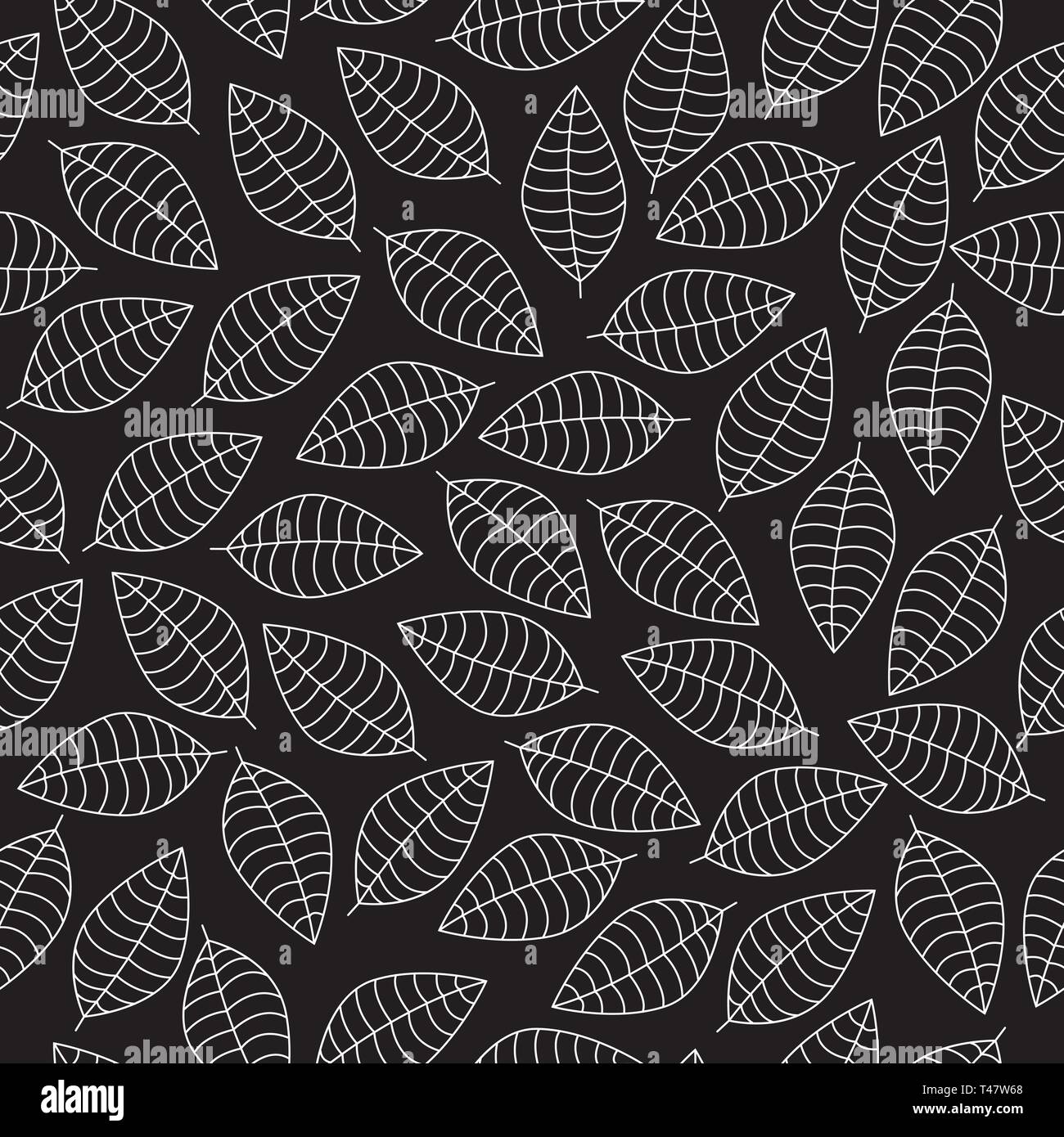 Vector seamless pattern with white leaves silhouettes on a black ...