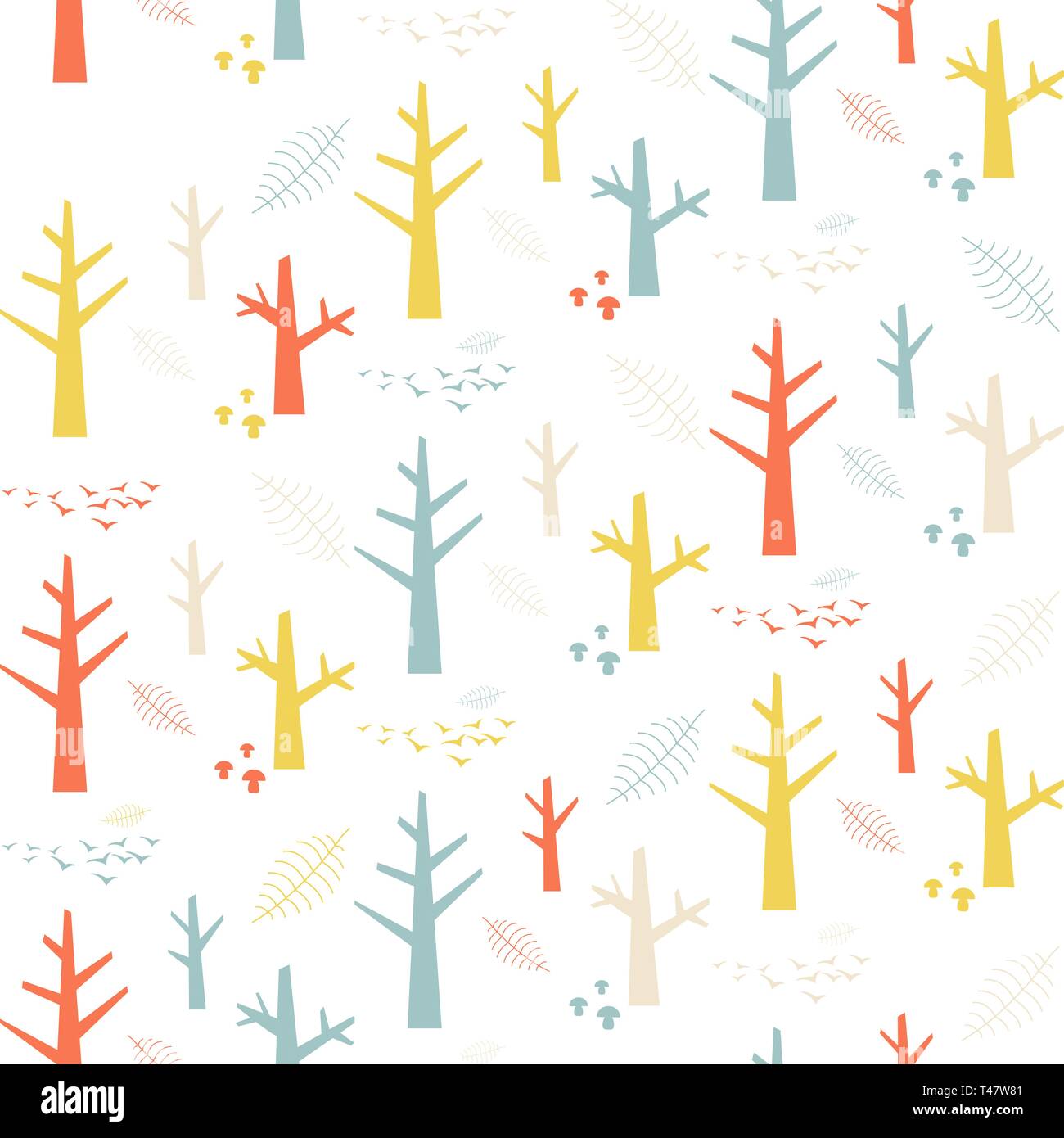 Vector seamless pattern with colorful nature elements on a white ...