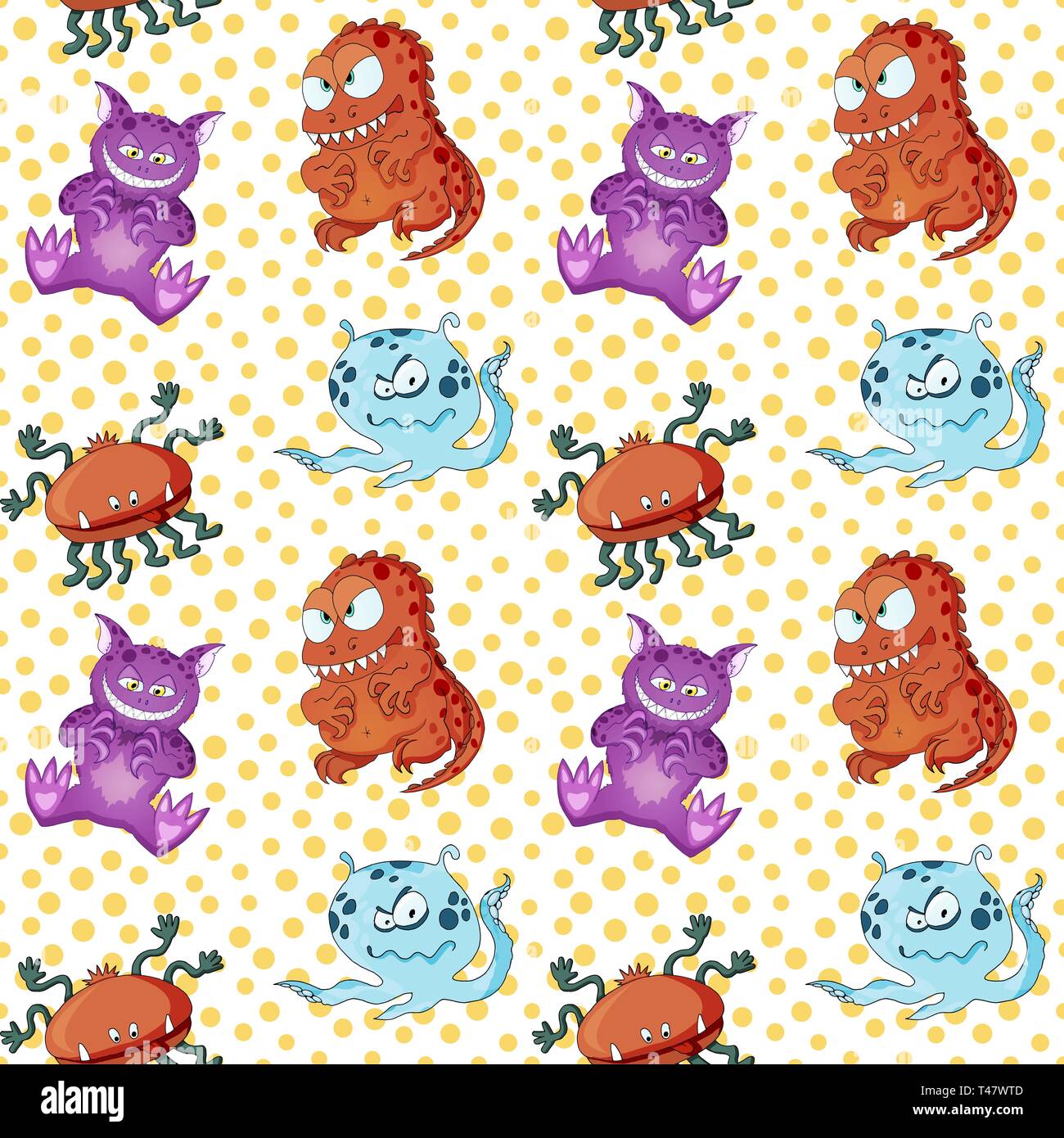 A seamless background pattern of happy, floating, cartoon, vector ...