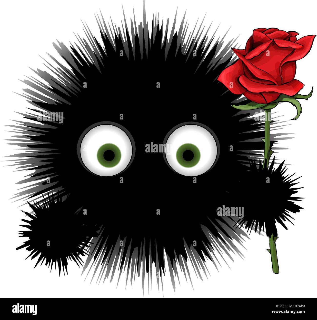 Furry monster, round cartoon prickly character vector illustration ...