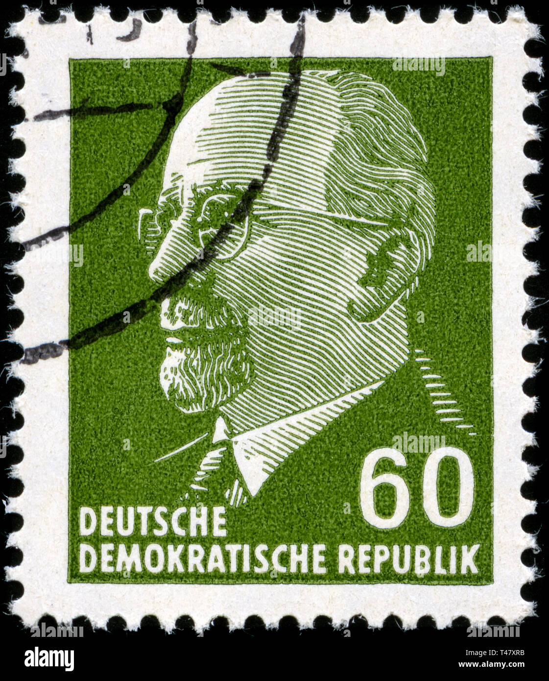 Postage stamp from East Germany (DDR) in the Chairman of the State Council Walter Ulbricht ...