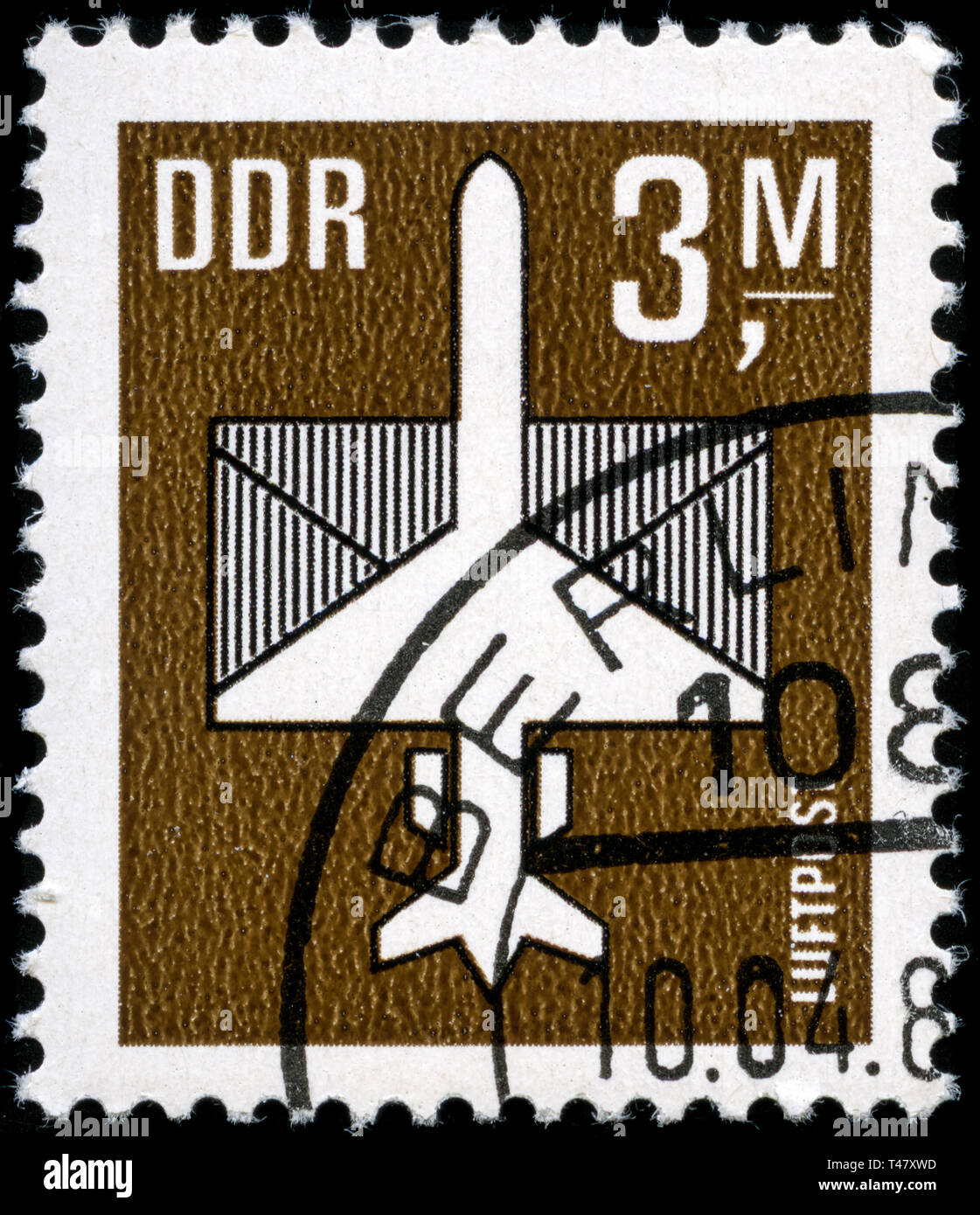 Postage stamp from East Germany (DDR) in the Airmail series issued in ...