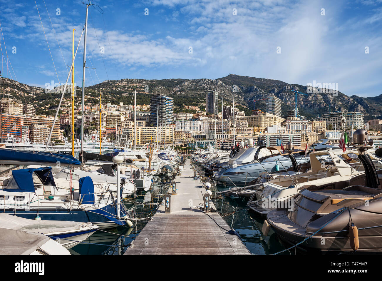 Port in Monaco principality, pier with yachts and sailing boats, view ...