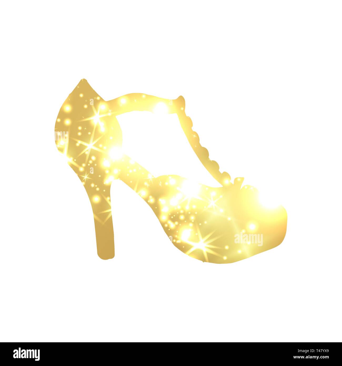 Golden Shoes Symbol with silhouette and gold shining lights. Creative ...