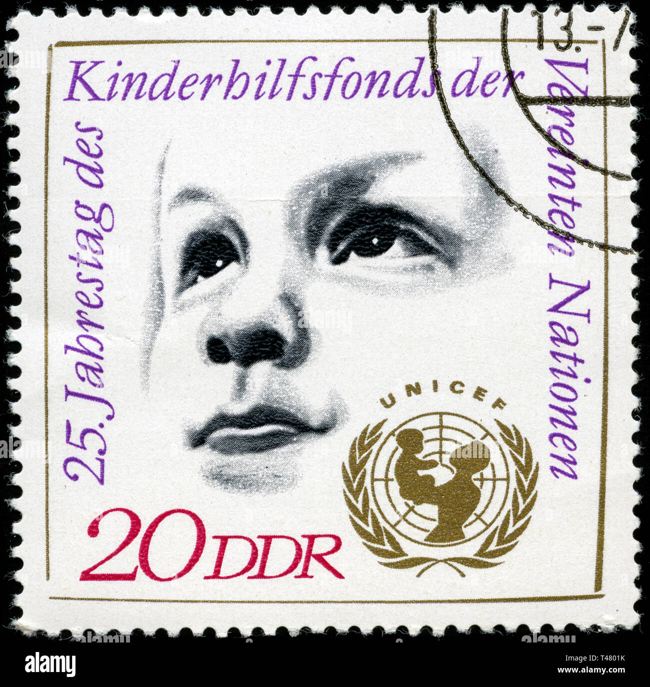 Postage stamp from East Germany (DDR) in the UNICEF, 25th Anniversary ...